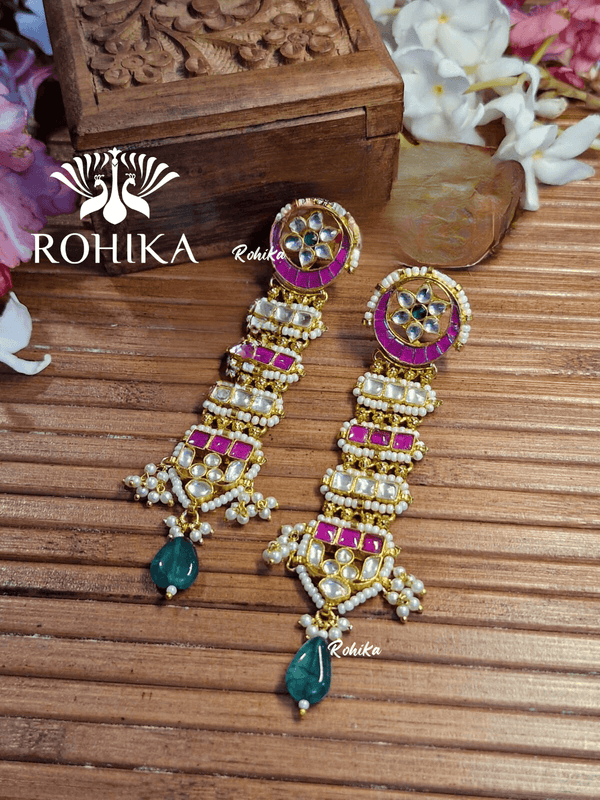 Parini pachhi kundan jhumka (PKJ003) - Pink & green – Rohika Store