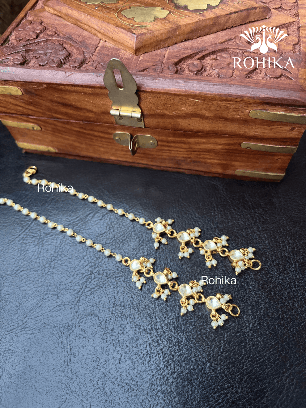 Pachhi kundan earchains (EC-004)- White – Rohika Store